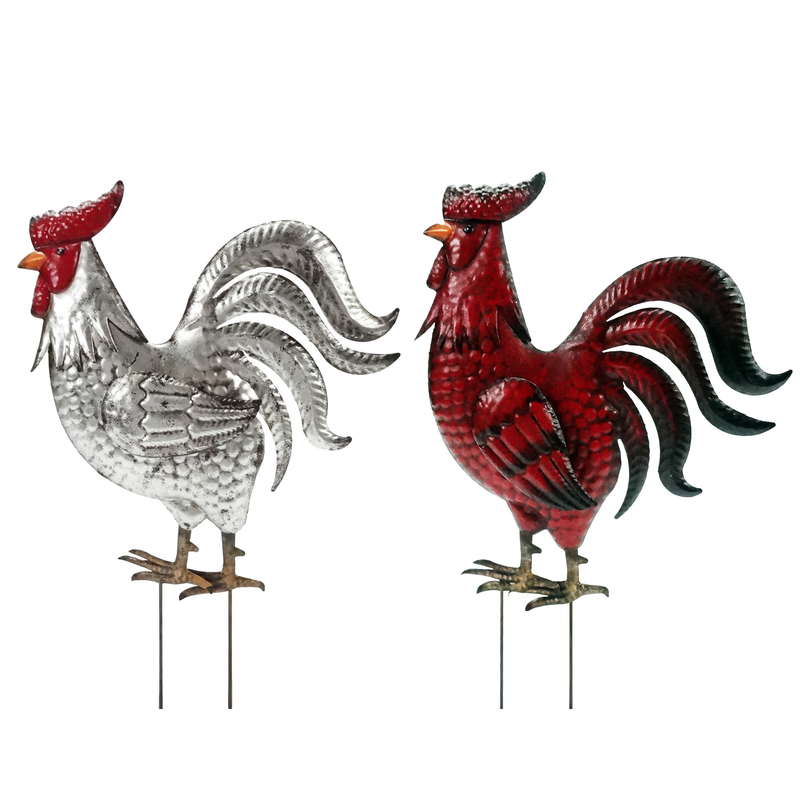Alpine Multicolored Metal 14 in. H Rooster Outdoor Garden Stake ...